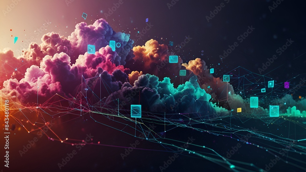 Generative AI clouds, stars, night sky, rainbow, magical atmosphere ...