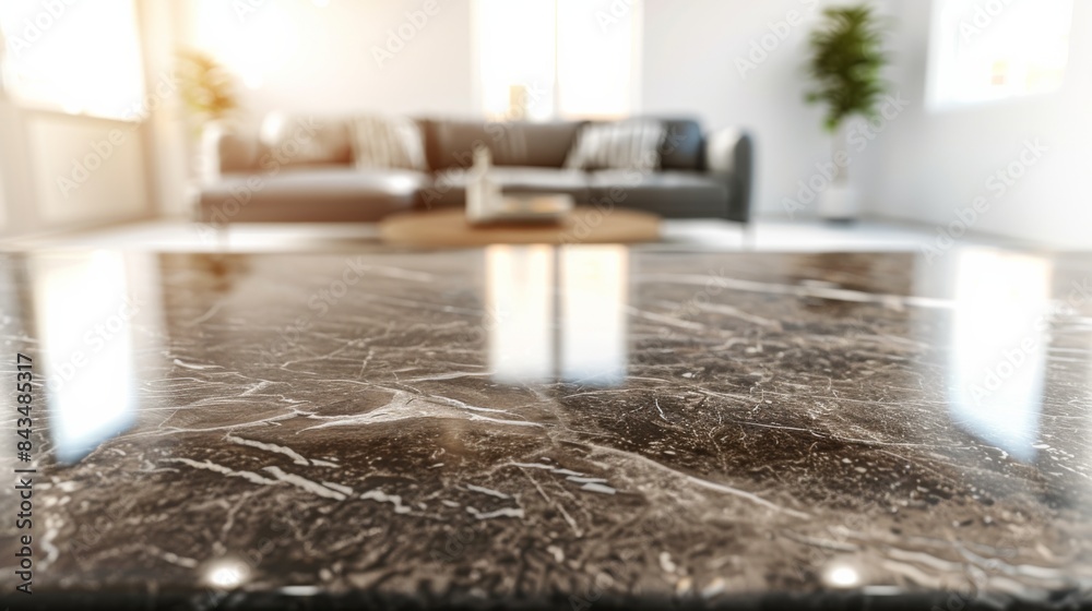 Luxurious marble table top with a reflective surface in a modern ...