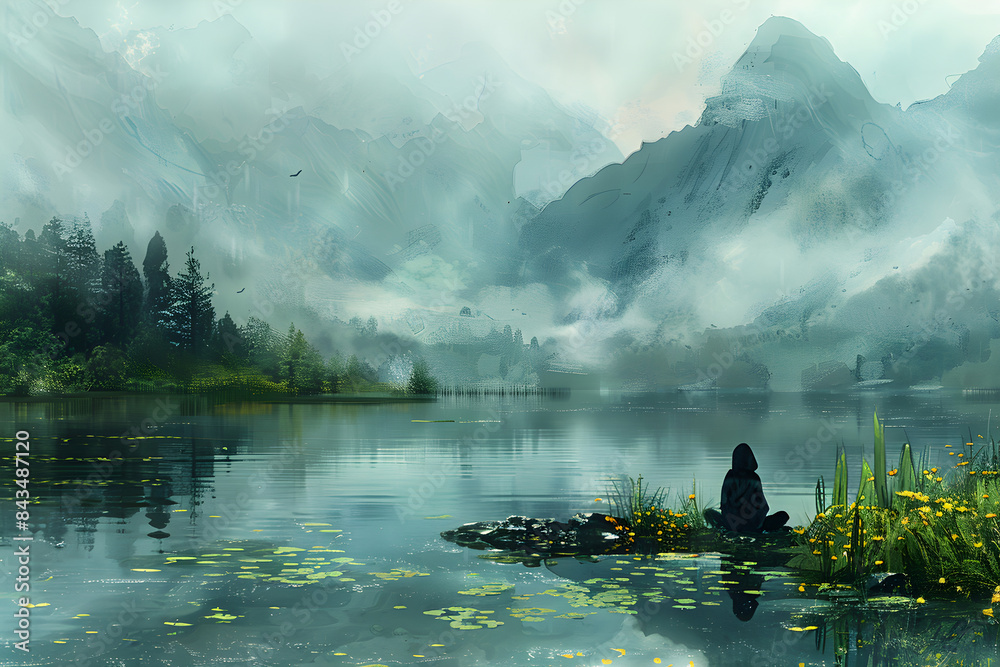 A person sitting by a lake, highlighting the therapeutic effects of ...