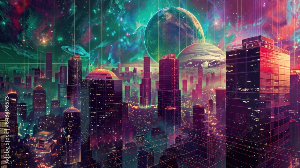 Metaverse, a mix of real and virtual, skyscrapers, virtual architecture ...