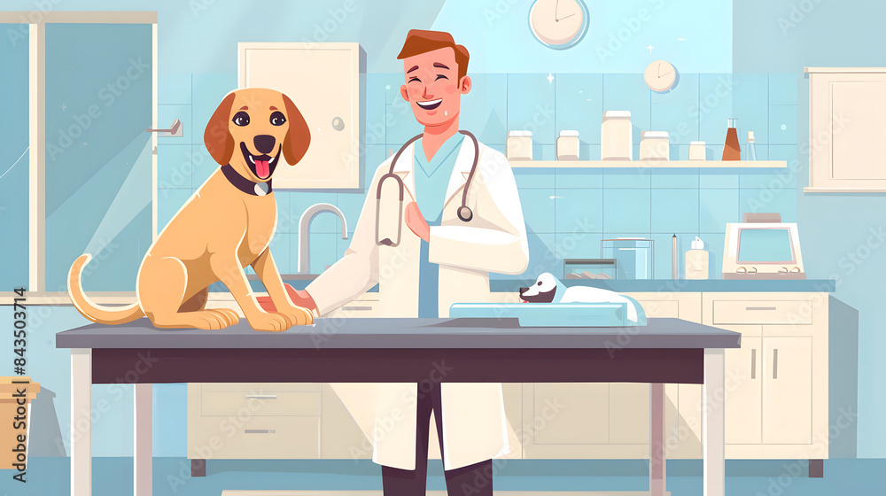 Veterinarian male doctor with dog cartoon illustration isolated on ...