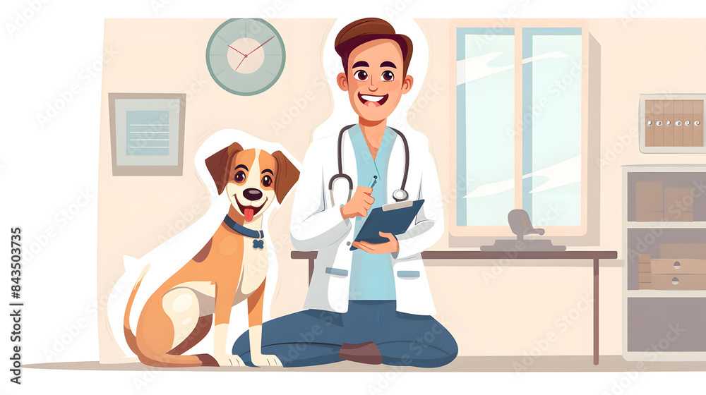 Veterinarian male doctor with dog cartoon illustration isolated on ...