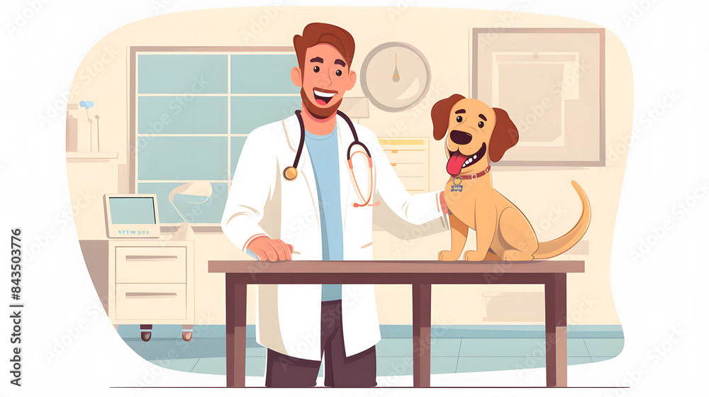 Veterinarian male doctor with dog cartoon illustration isolated on ...