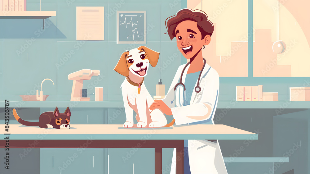 Veterinarian male doctor with dog cartoon illustration isolated on ...