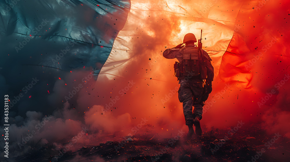 French Soldier saluting to the French Flag Stock Illustration | Adobe Stock
