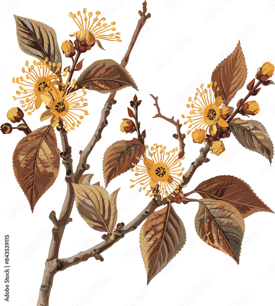 Old botanical vector illustration of Witch Hazel isolated on ...