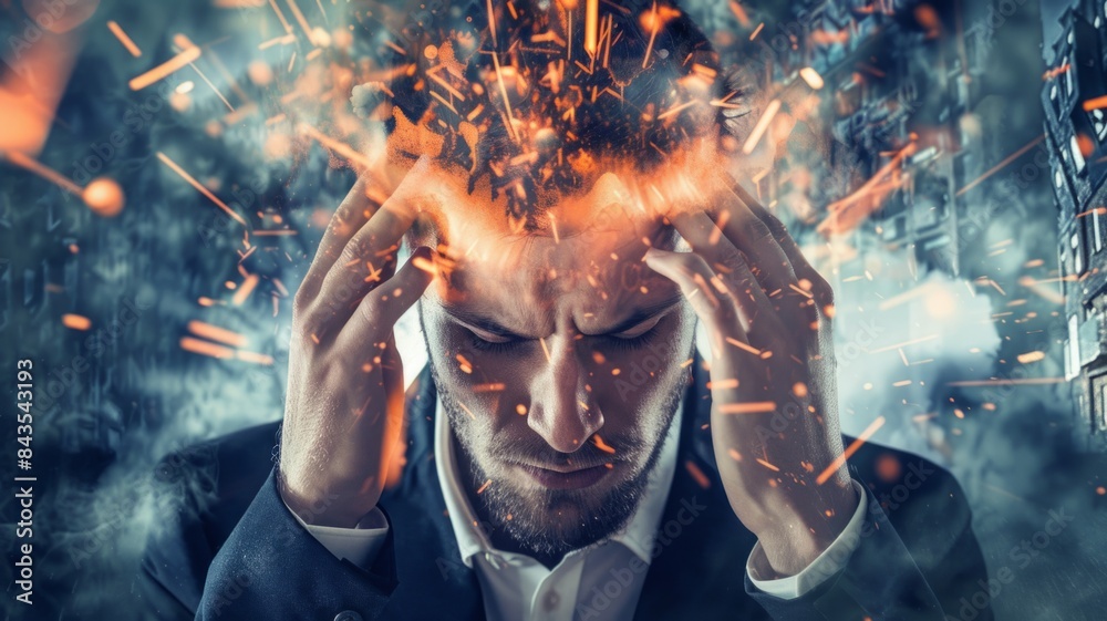 Exploding head metaphor with businessman - Image depicts a man in a ...