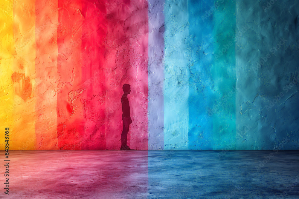 Silhouette of single person painted on a wall in the colors of the ...