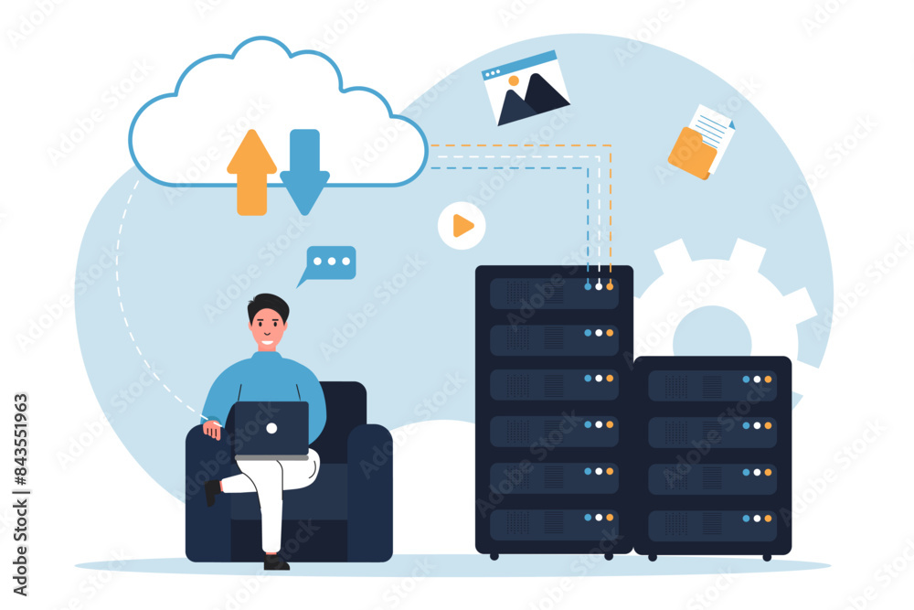 Cloud computing isolated. Secure connection, storage and cloud technology.Data transfer folders ...