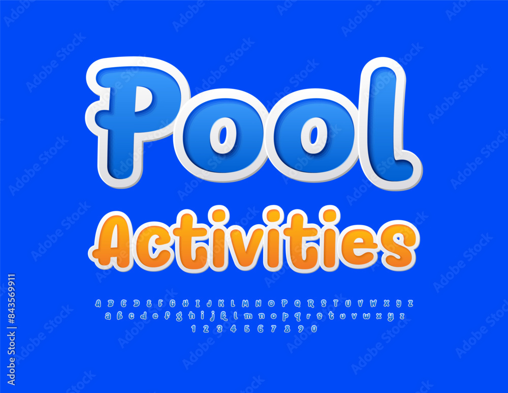 Vector creative poster Pool Activities. Blue sticker Font. Funny ...