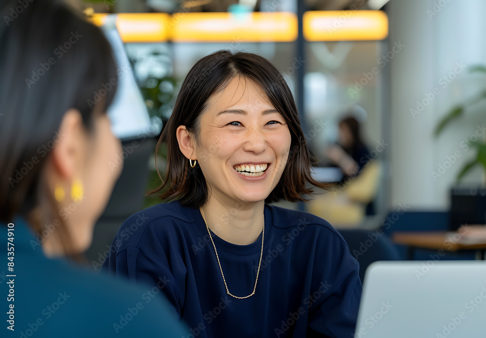 Japanese woman her thirty having interview another person office ...