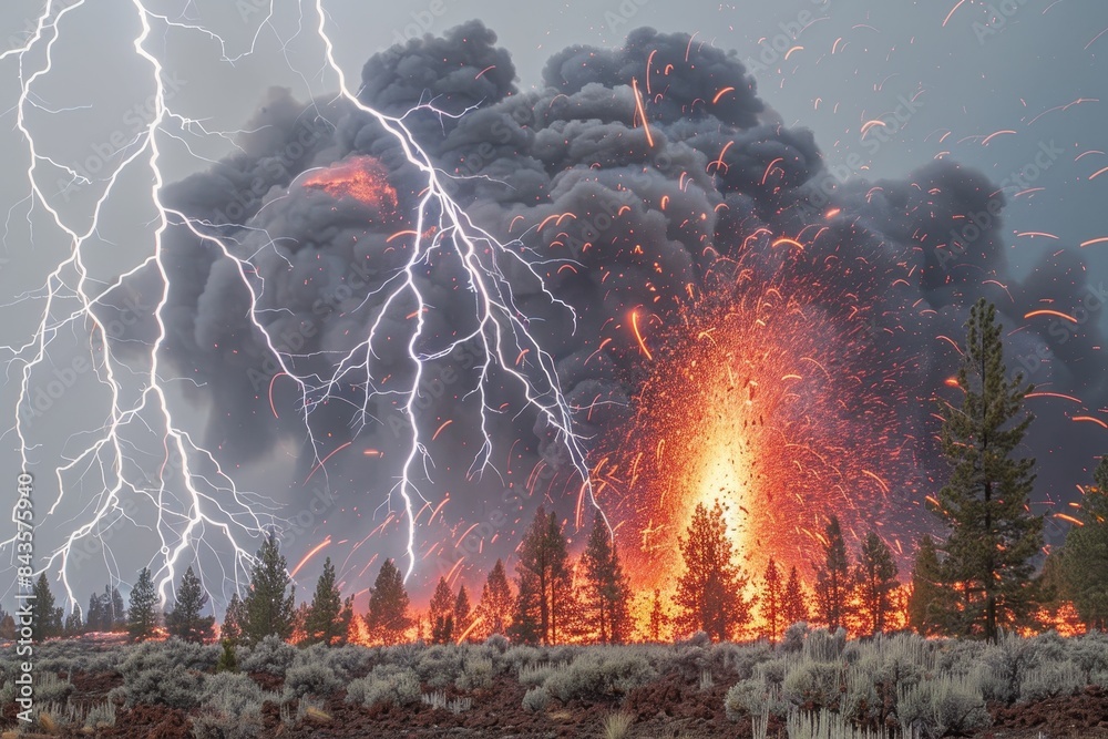 Natural disasters forest fire, volcano eruption, thunderstorms ...