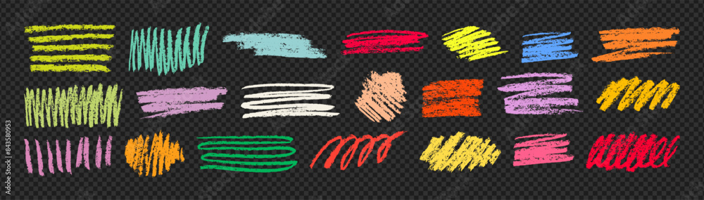 Set of colorful hand drawn chalk scribbles different forms on ...