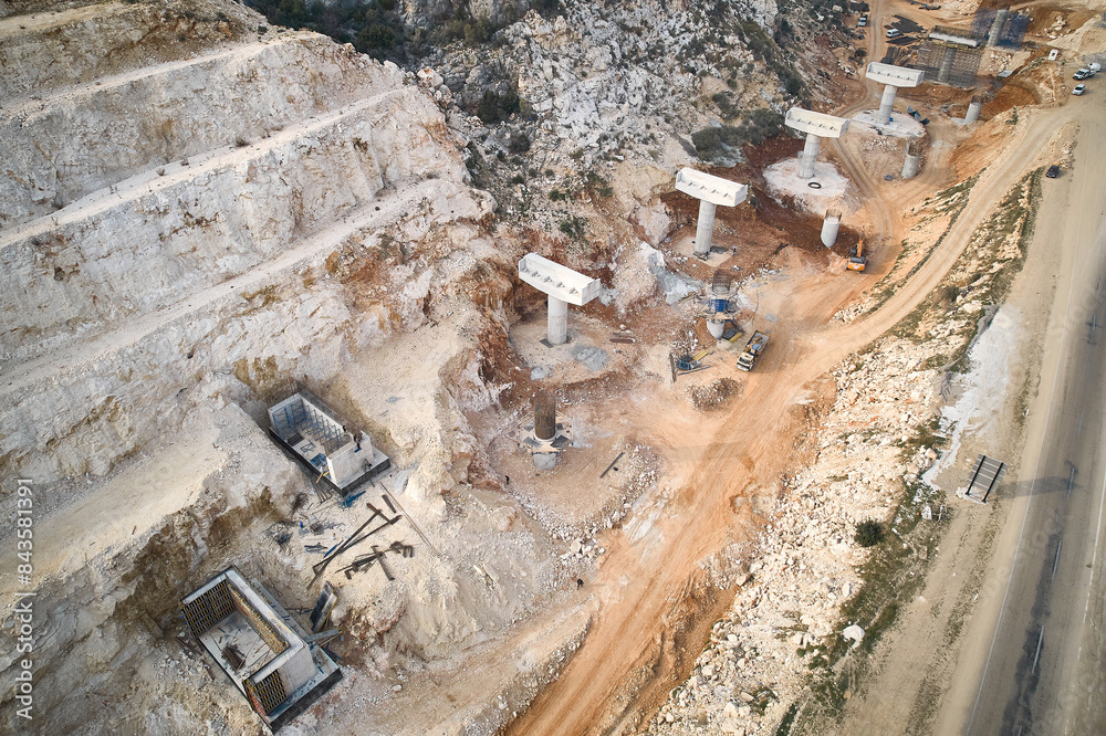 Photo & Art Print Aerial view of highway ledges under construction ...