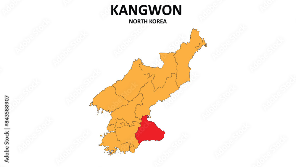 Kangwon Map in North Korea. Vector Map of North Korea. Regions map of ...