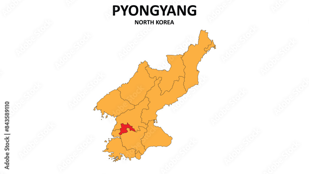 Pyongyang Map in North Korea. Vector Map of North Korea. Regions map of ...