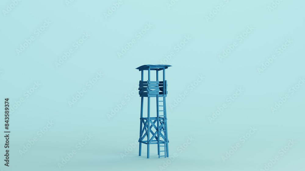 Blue lookout tower watchtower observation wooden structure soft tones ...