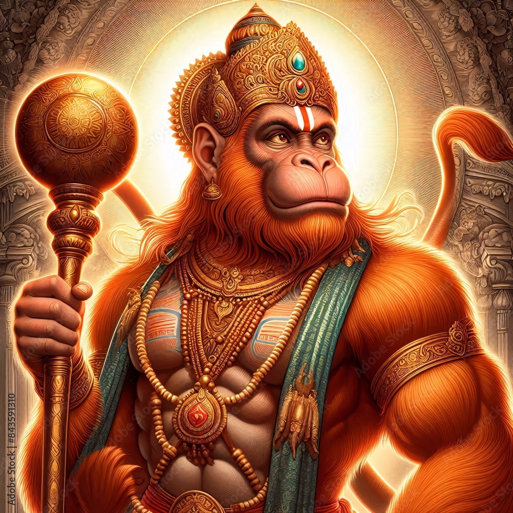 statue of lord hanuman on glowing light background Stock Photo | Adobe ...