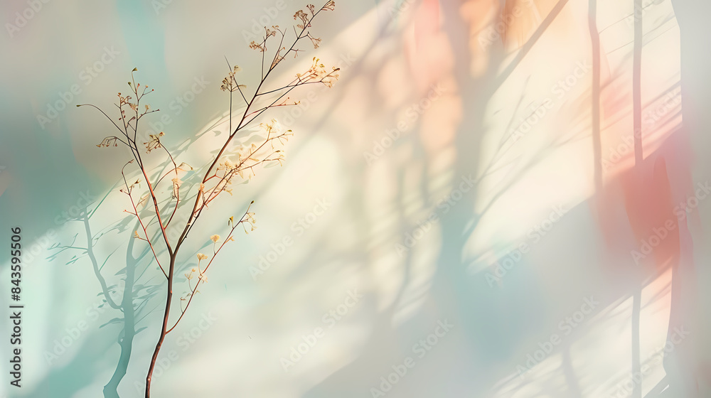 Painting of light reflection on wall with branch. Watercolor pastel ...