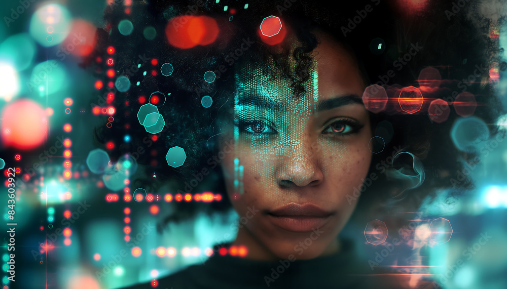futuristic African tech black woman with Line of Code Projected on Her ...