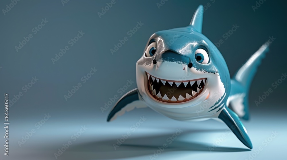 Cartoonish shark with a friendly expression. The shark has a ...