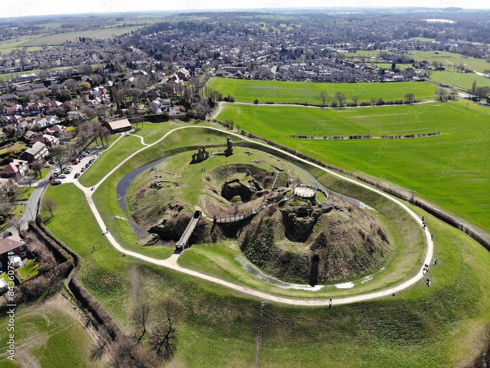 Aerial photo of the ruins of Sandal Castle in Wakefield, West Yorkshire ...