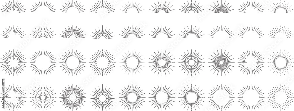 sun burst, rays, light rays shine or blast vintage and abstract design ...