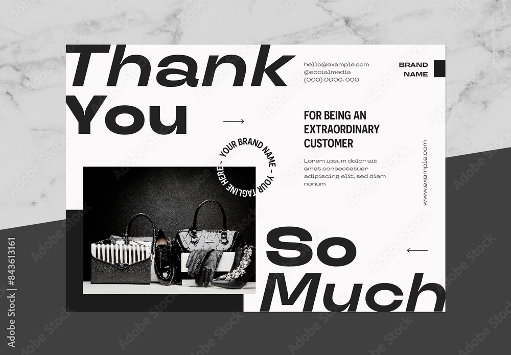 Black And Grey Thank You Card Stock Template | Adobe Stock