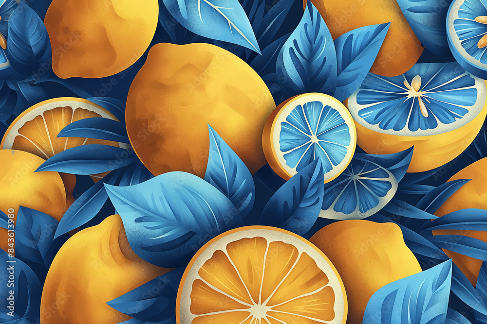 yellow and blue lemons,A digital yellow and blue lemon pattern ...