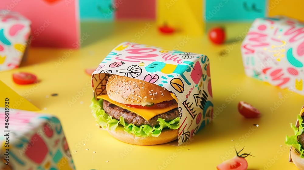 creative burger wrapper design with colorful graphics and patterns fast ...