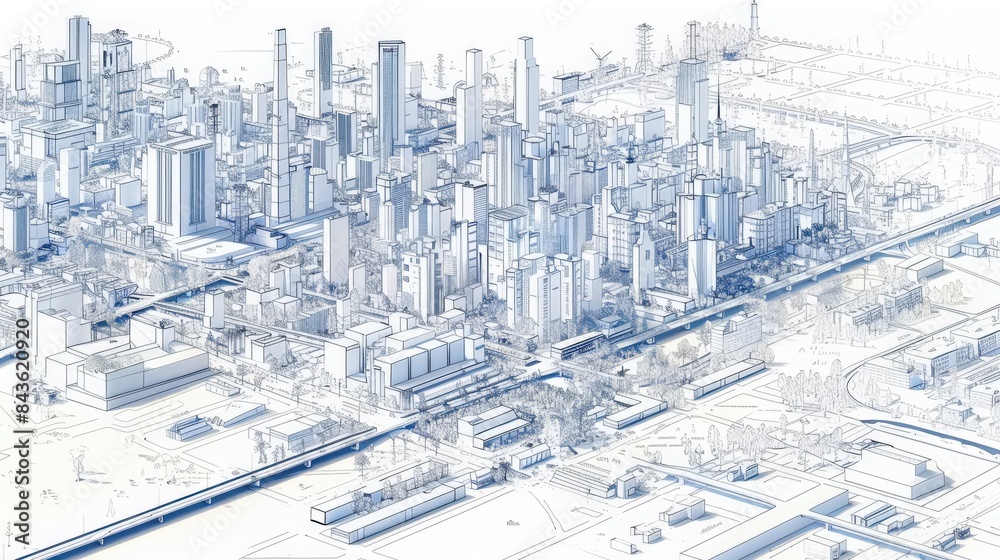 A detailed technical schema revealing the urban architectural layout ...