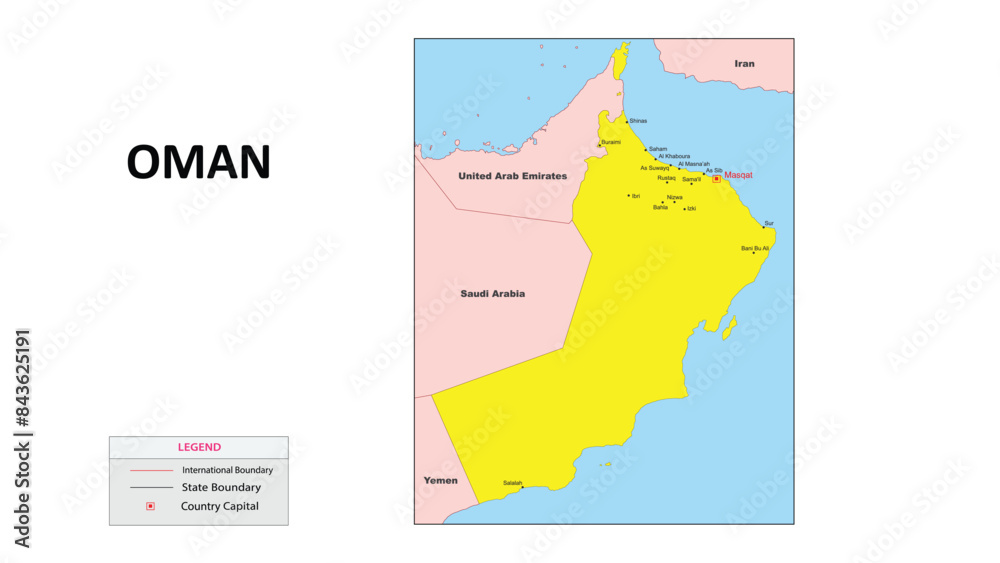 Oman Map. Major city in North Korea. Political map of Oman with border ...