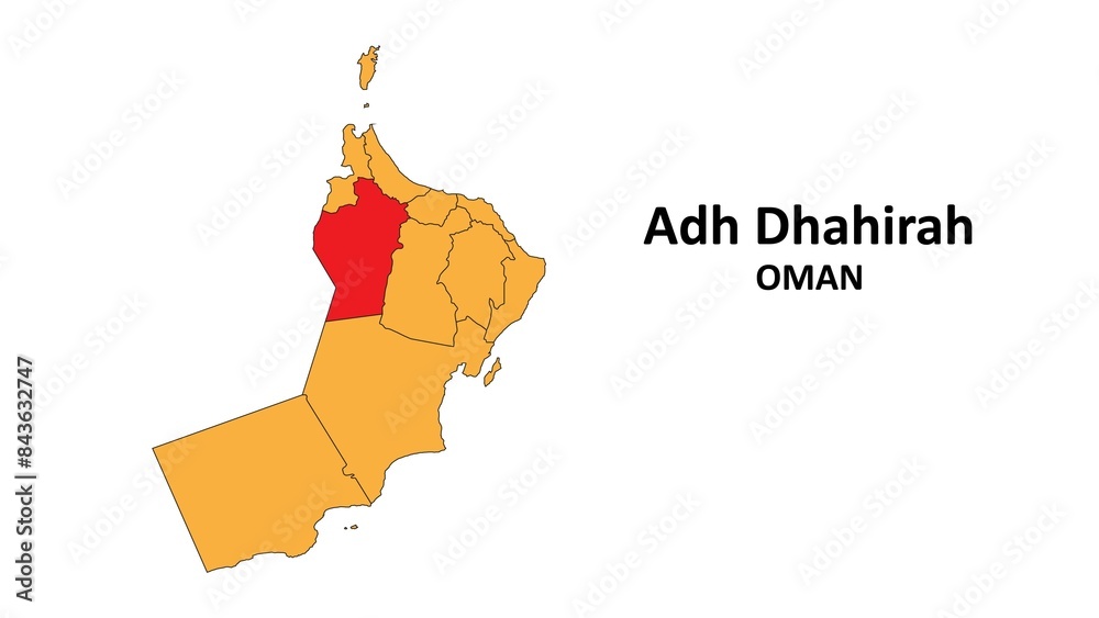Adh Dhahirah Map in Oman. Vector Map of Oman. Regions map of Oman ...
