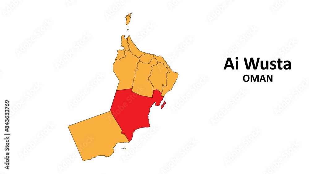 Ai Wusta Map in Oman. Vector Map of Oman. Regions map of Oman. Stock Illustration | Adobe Stock