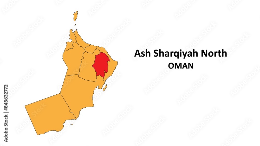Ash Sharqiyah North Map in Oman. Vector Map of Oman. Regions map of ...