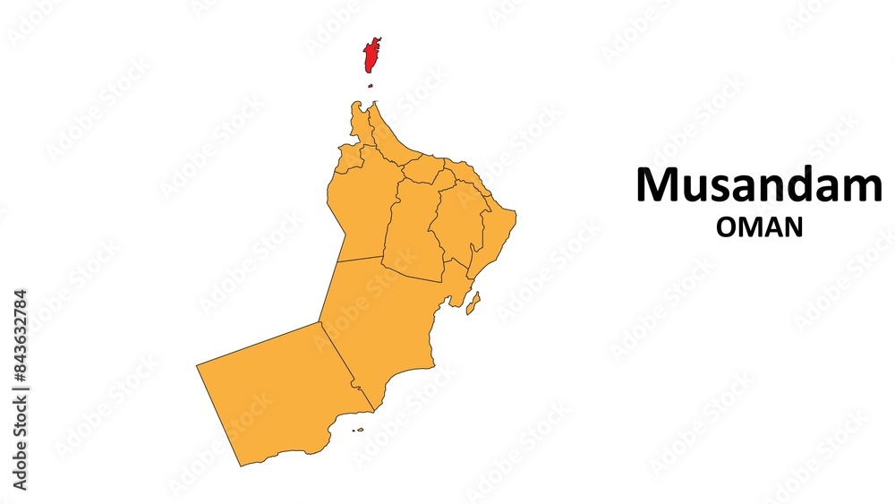Musandam Map in Oman. Vector Map of Oman. Regions map of Oman. Stock Illustration | Adobe Stock