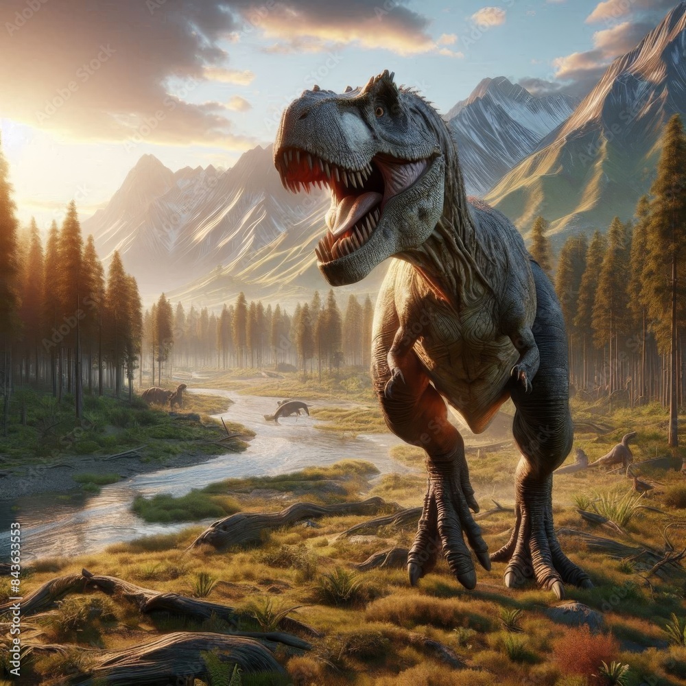 Realistic 4K depiction of Tyrannosaurus Rex in its natural habitat ...