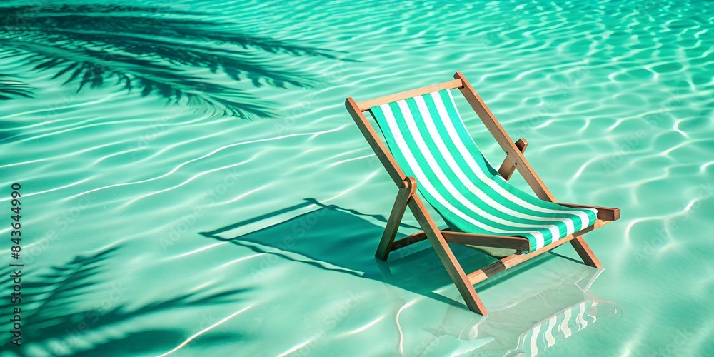 The background is blue of the pool and the folding chair. summer ...