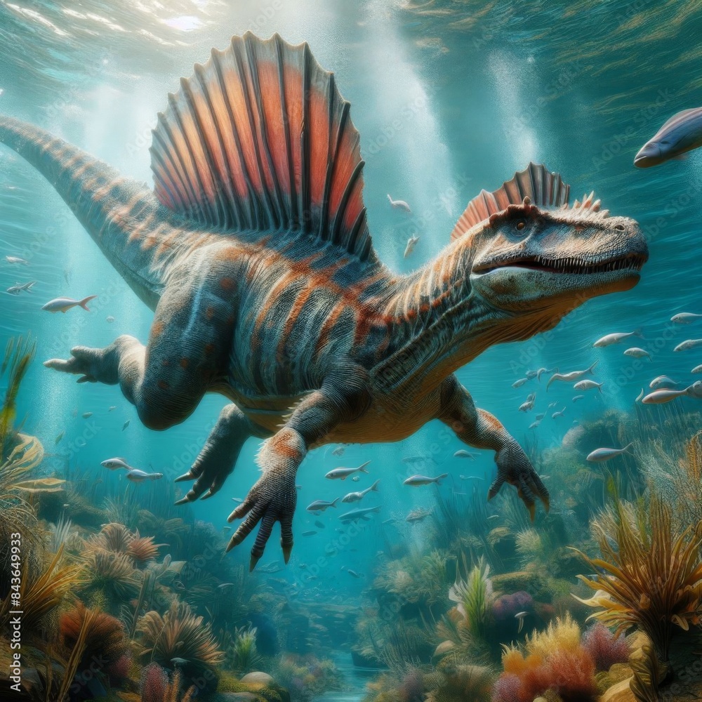 4K visualization of Spinosaurus aquatic adaptations Stock Illustration ...