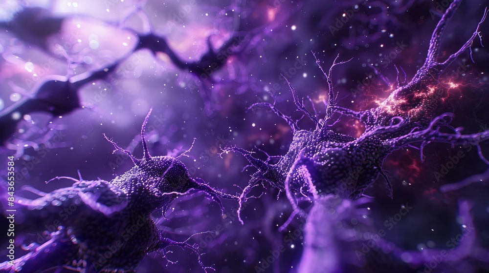 Abstract Visualization Of Neural Network Activity With Glowing Purple