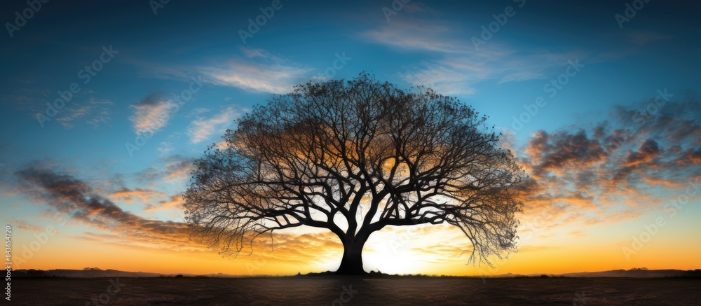 Great Oak Tree Banner a black silhouette of a large oak tree with no ...