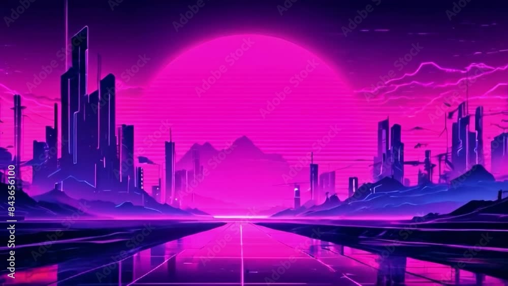 Illustration of synthwave retro cyberpunk style landscape background ...