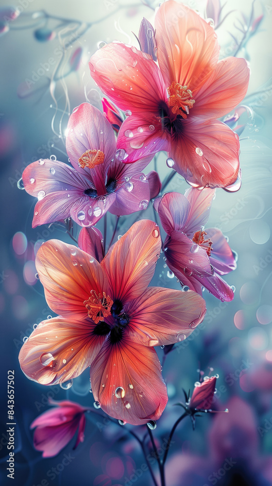 Flower art background. Wallpaper design with flowers, leaves. Stock ...