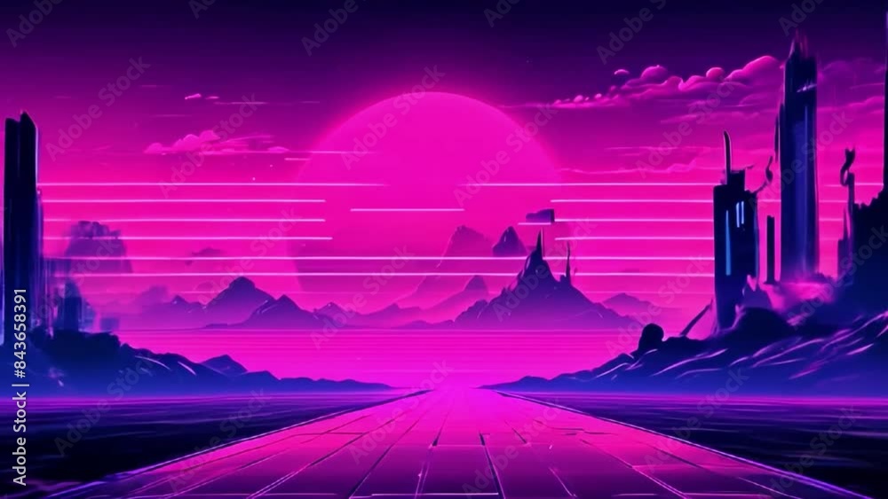 Illustration of synthwave retro cyberpunk style landscape background ...