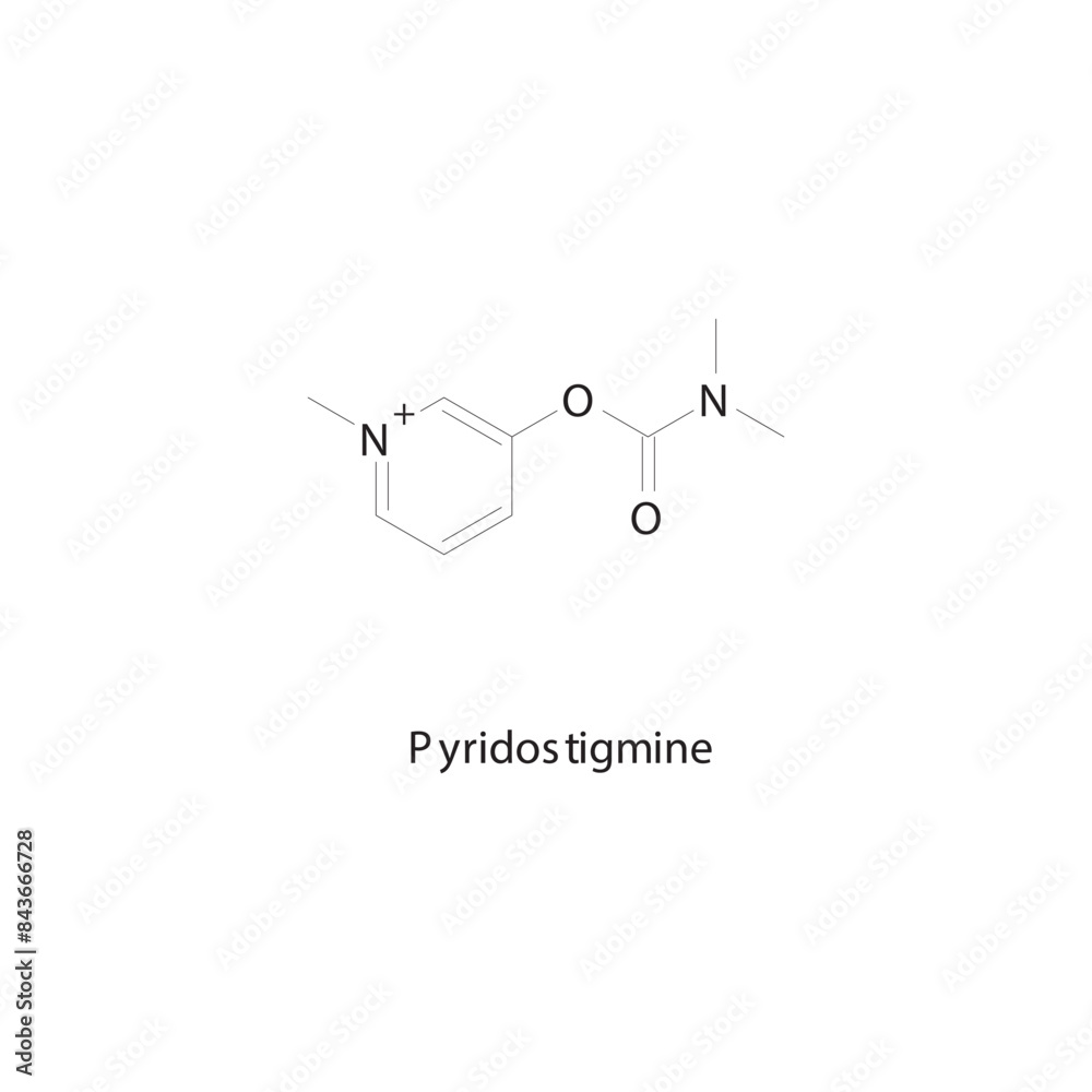 Pyridostigmine flat skeletal molecular structure Acetylcholinesterase ...