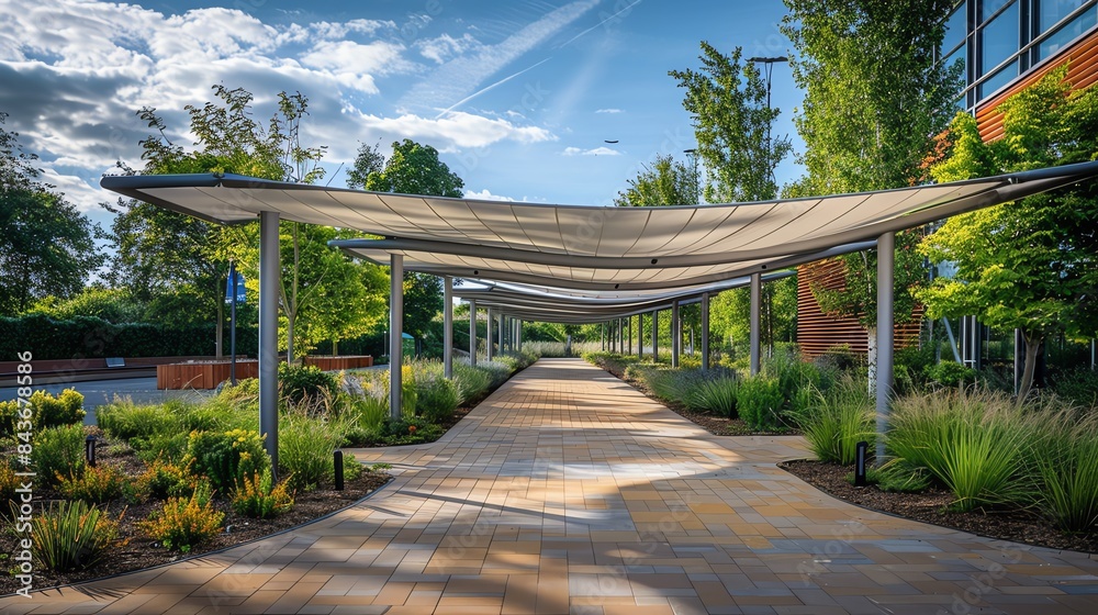 Cantilever pole with a unique design, supporting a canopy over a ...