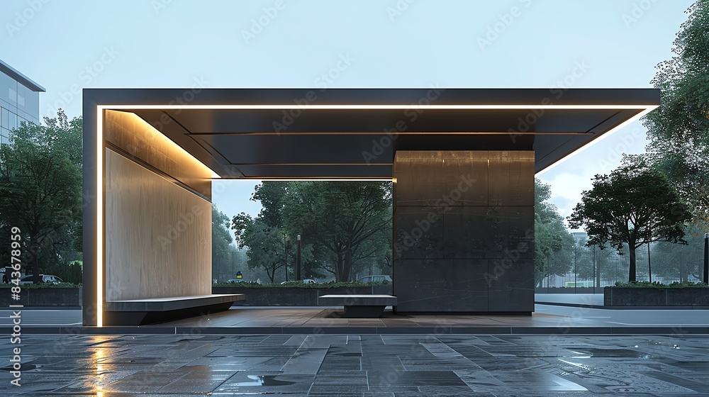 Minimalist cantilever pole design for a bus stop shelter, blending ...