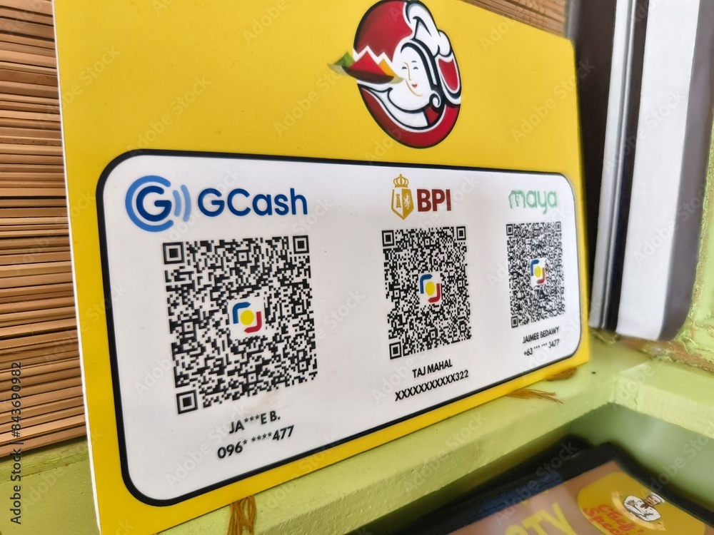 QR codes for GCash, BPI, and Maya payment options at restaurant Stock ...