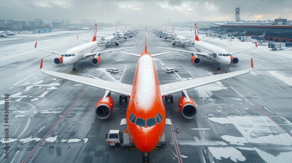 Illustrate an overhead view of airport passenger boarding bridges, with ...