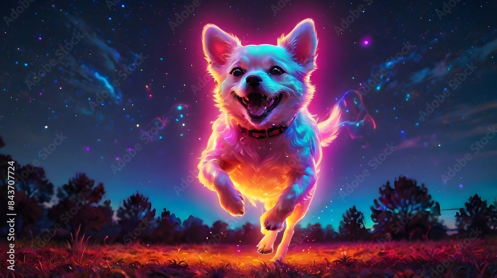 colorful dog, glow, wallpaper background, desktop background Stock ...